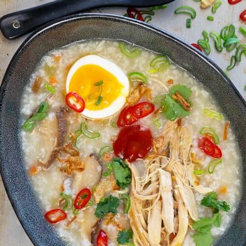 Instant Pot Lemongrass Shiitake Chicken Congee - El Mundo Eats